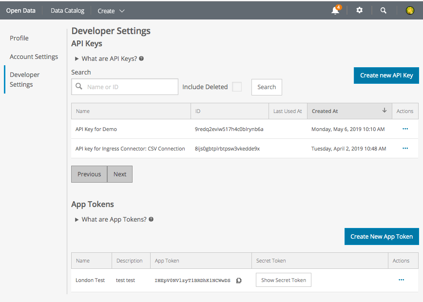 Generating App Tokens and API Keys – Data & Insights Client Center